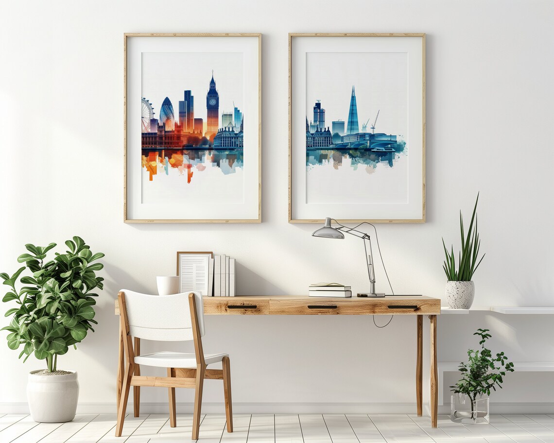 View of London Skyline - 3 Print Art Set, Antique England Printable ...