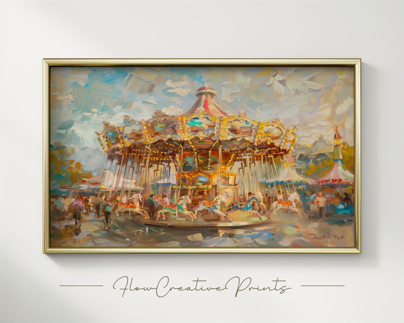 Carousel Dreams: Vintage Carnival Nights Digital Oil Painting of a ...