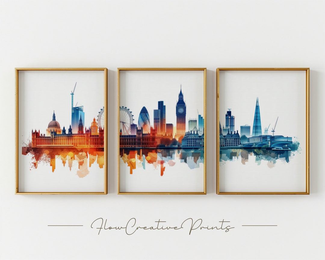 View of London Skyline - 3 Print Art Set, Antique England Printable ...