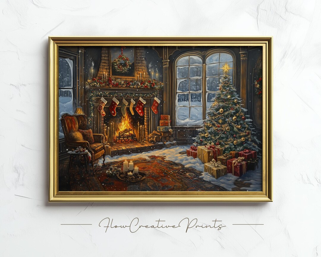 Victorian Christmas Living Room | Vintage Holiday Wall Art | Festive ...