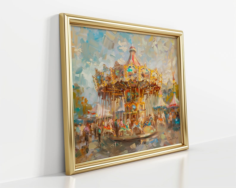 Carousel Dreams: Vintage Carnival Nights Digital Oil Painting of a ...