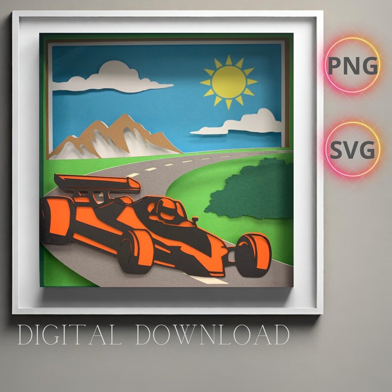F1 Racing Shadow Box Template Digital DIY Papercut Lightbox Pattern for ...