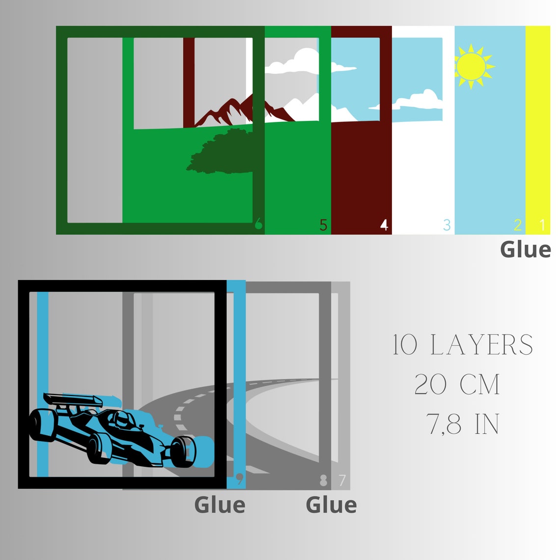 F1 Racing Shadow Box Template Digital DIY Papercut Lightbox Pattern for ...