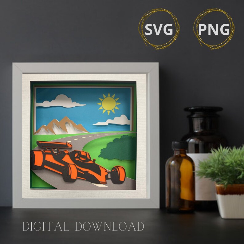 F1 Racing Shadow Box Template Digital DIY Papercut Lightbox Pattern for ...