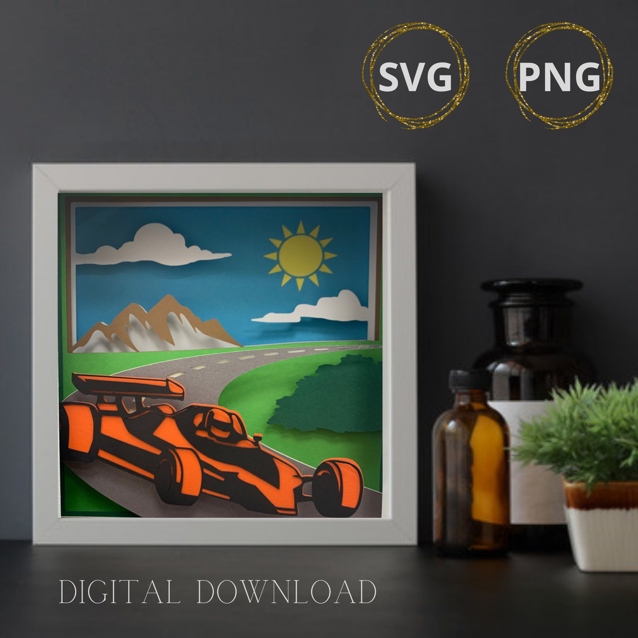 F1 Racing Shadow Box Template Digital DIY Papercut Lightbox Pattern for ...