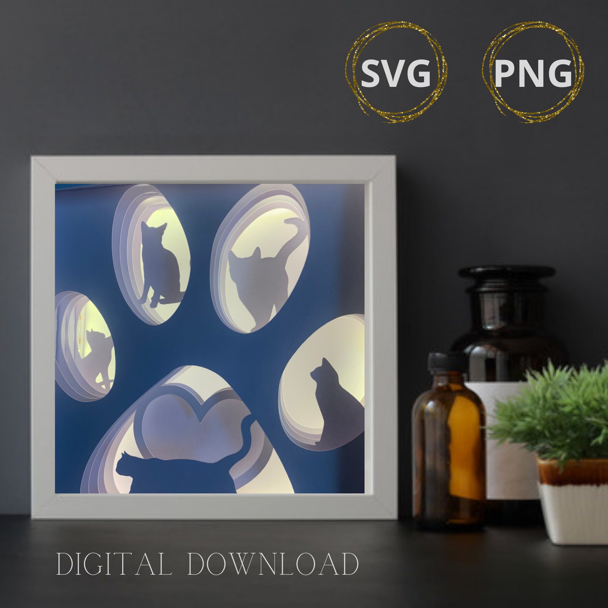 Cat Shadow Box Template Digital Download, DIY Light and Shadow Play ...