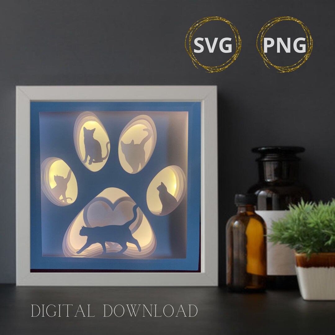 Cat Shadow Box Template Digital Download, DIY Light and Shadow Play, Pet Paw Art for Plotter or ...