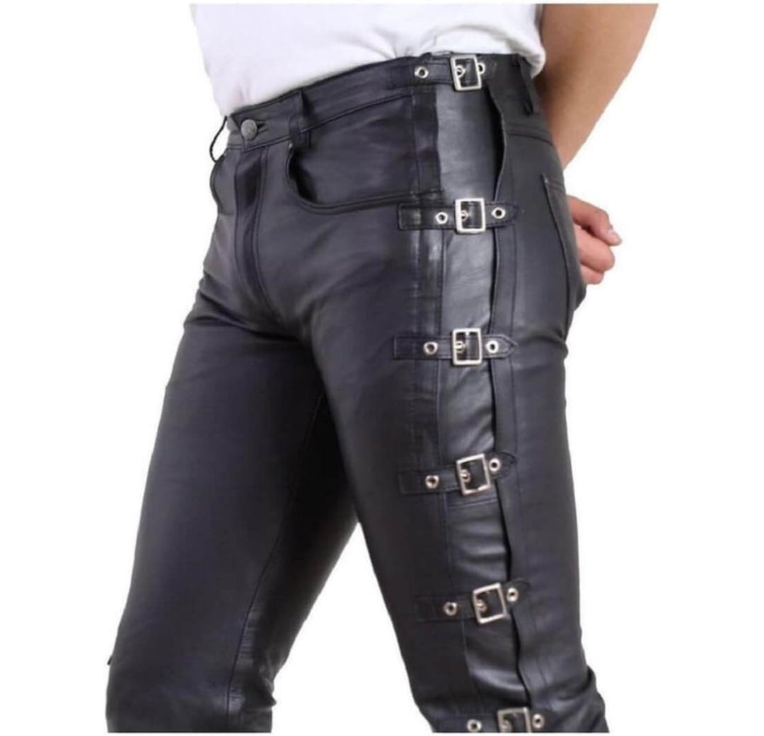 Men's Leather Pants, Side Buckle Pants, Party Outfit for Men, Casual ...