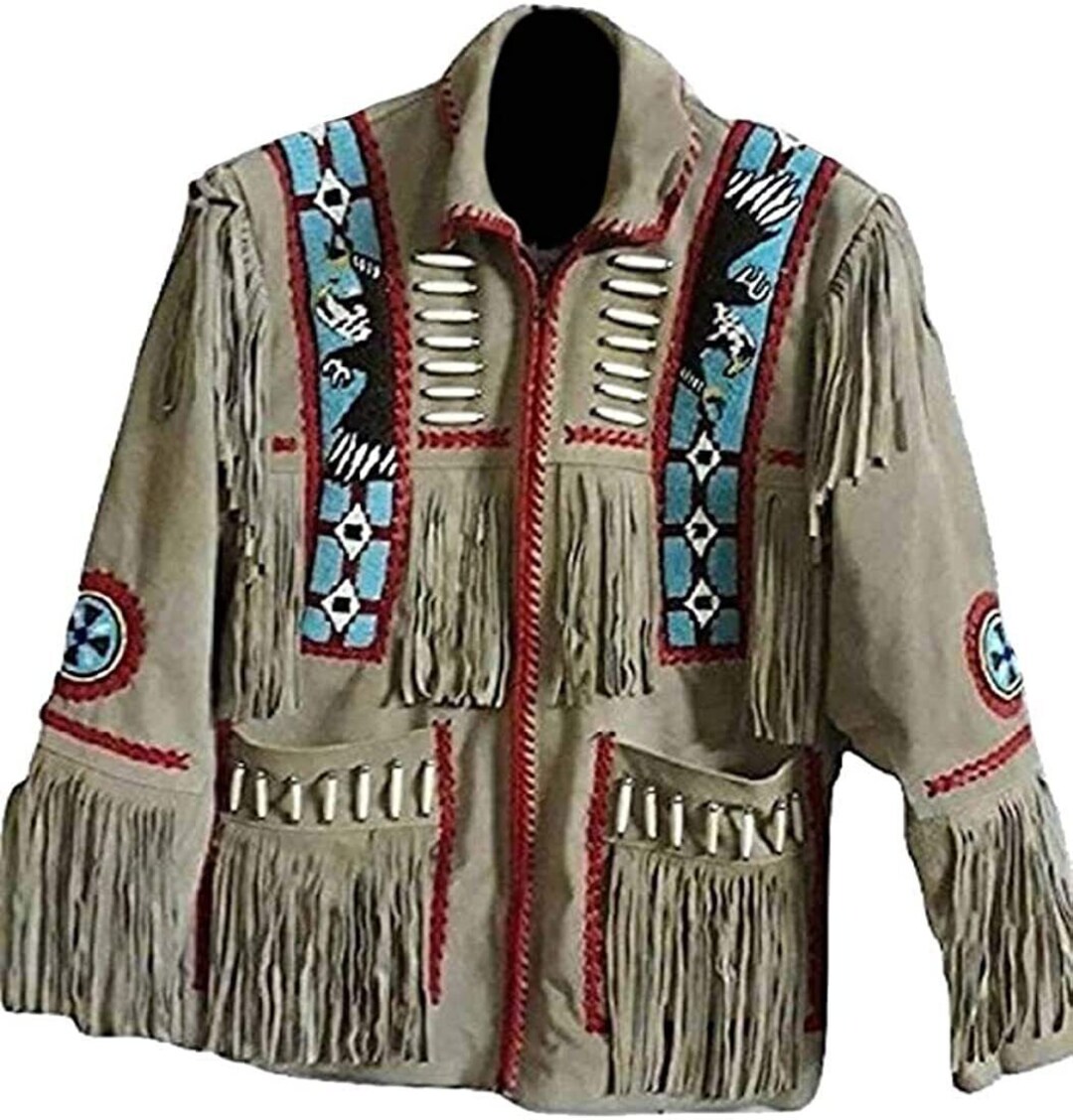 Mens Vintage Fringe Leather Jacket Suede Leather Jacket, Mens Cowboy ...