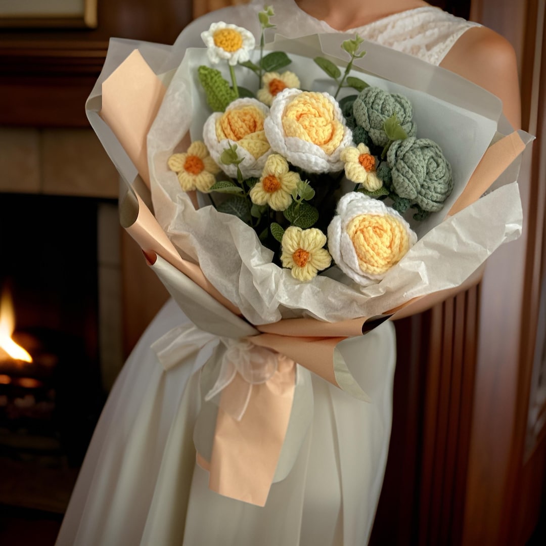 Hand-woven Wool Rose Flower Bouquet, Handmade Knitted Flowers, Gift for ...