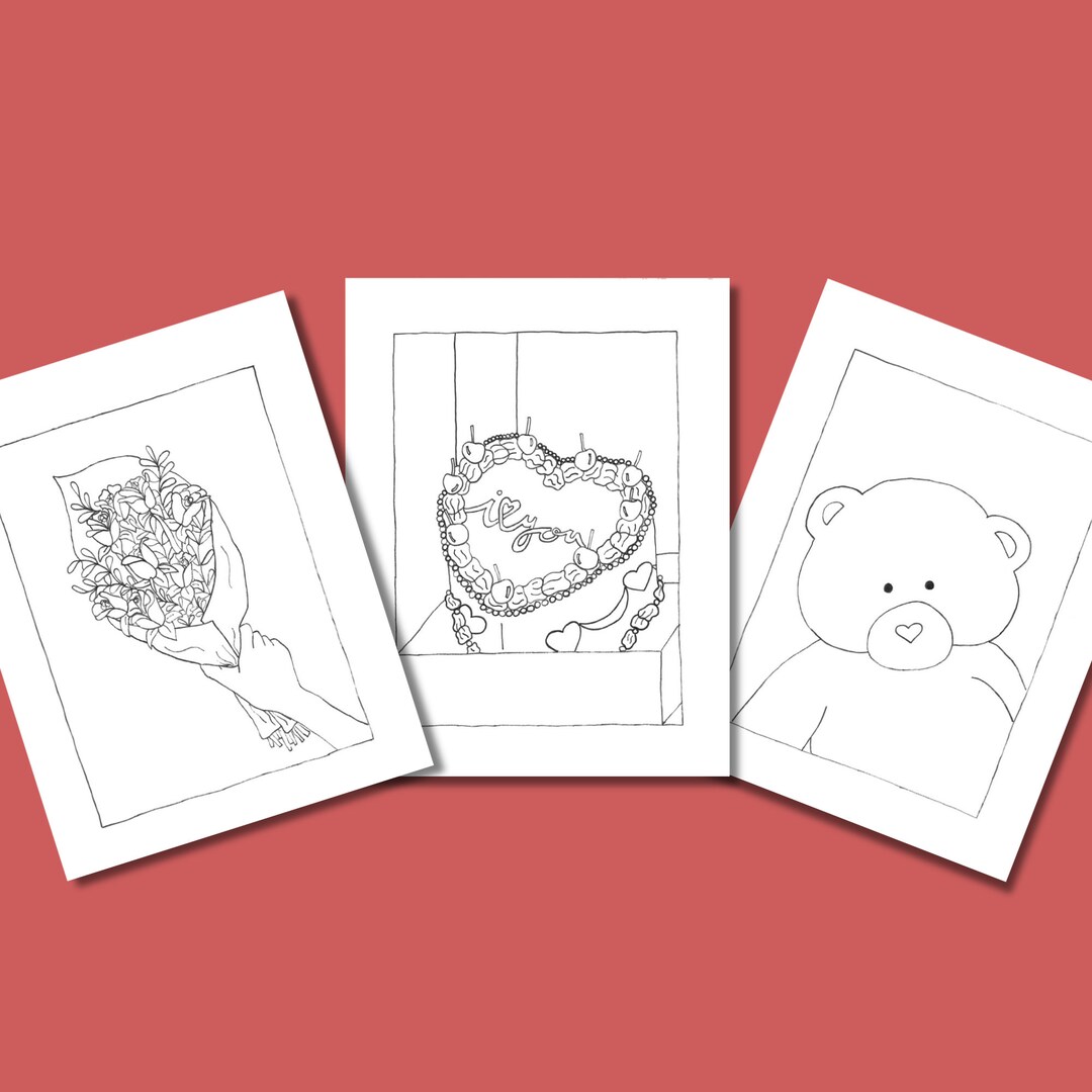 Valentines Day Coloring Page Set - Instant Download - Printable Hand ...