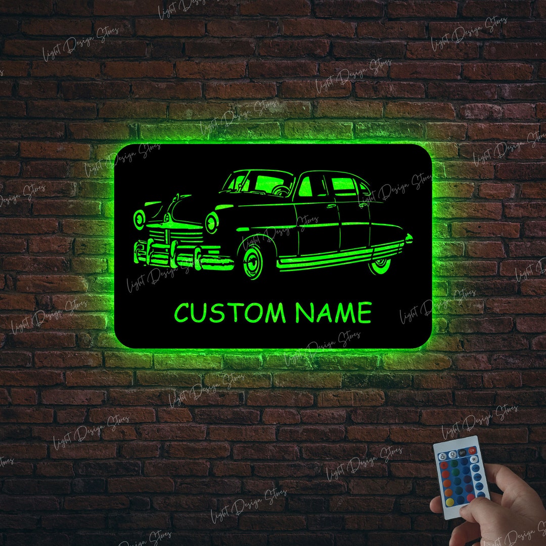 Personalized Classic Car Wood Sign LED Light, Classic Car Enthusiast ...