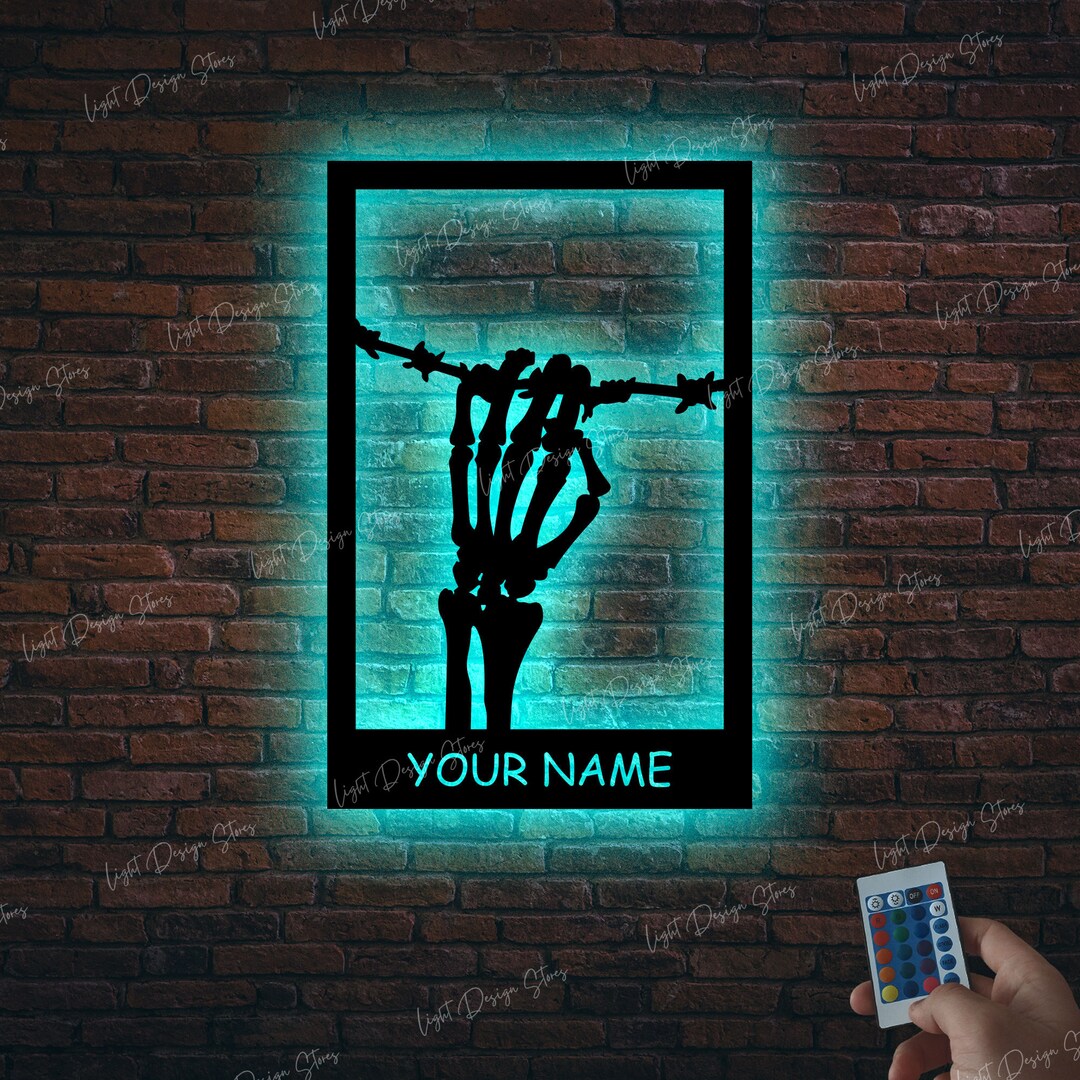 Custom Skull LED Sign, Gothic Wood Decor, Spooky and Unique Lighting ...