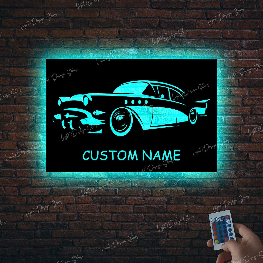 Personalized Classic Car Wood Sign LED Light, Car Lover Gift, Light ...