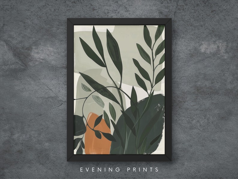 Abstract Plant Pot Wall Art | Modern Botanical Print | Leafy Plant ...