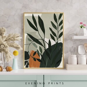 Abstract Plant Pot Wall Art | Modern Botanical Print | Leafy Plant ...