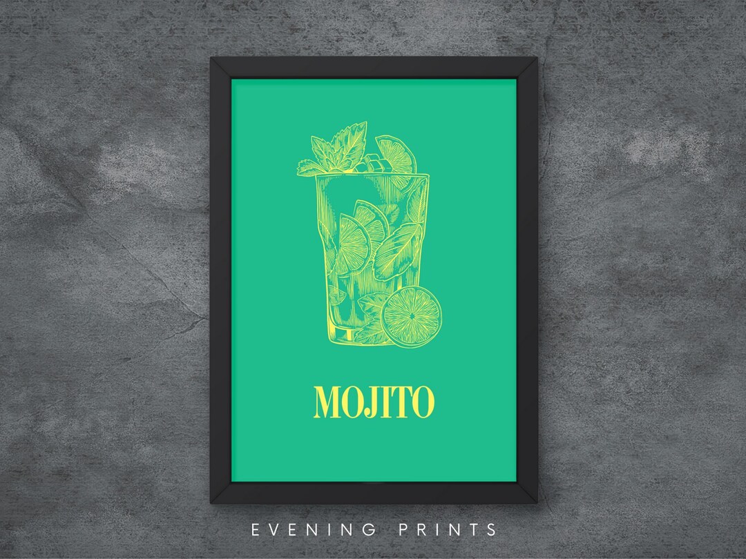 Green Mojito Cocktail Print - Digital Wall Art Modern Kitchen Decor ...