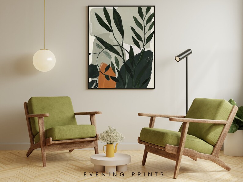 Abstract Plant Pot Wall Art | Modern Botanical Print | Leafy Plant ...