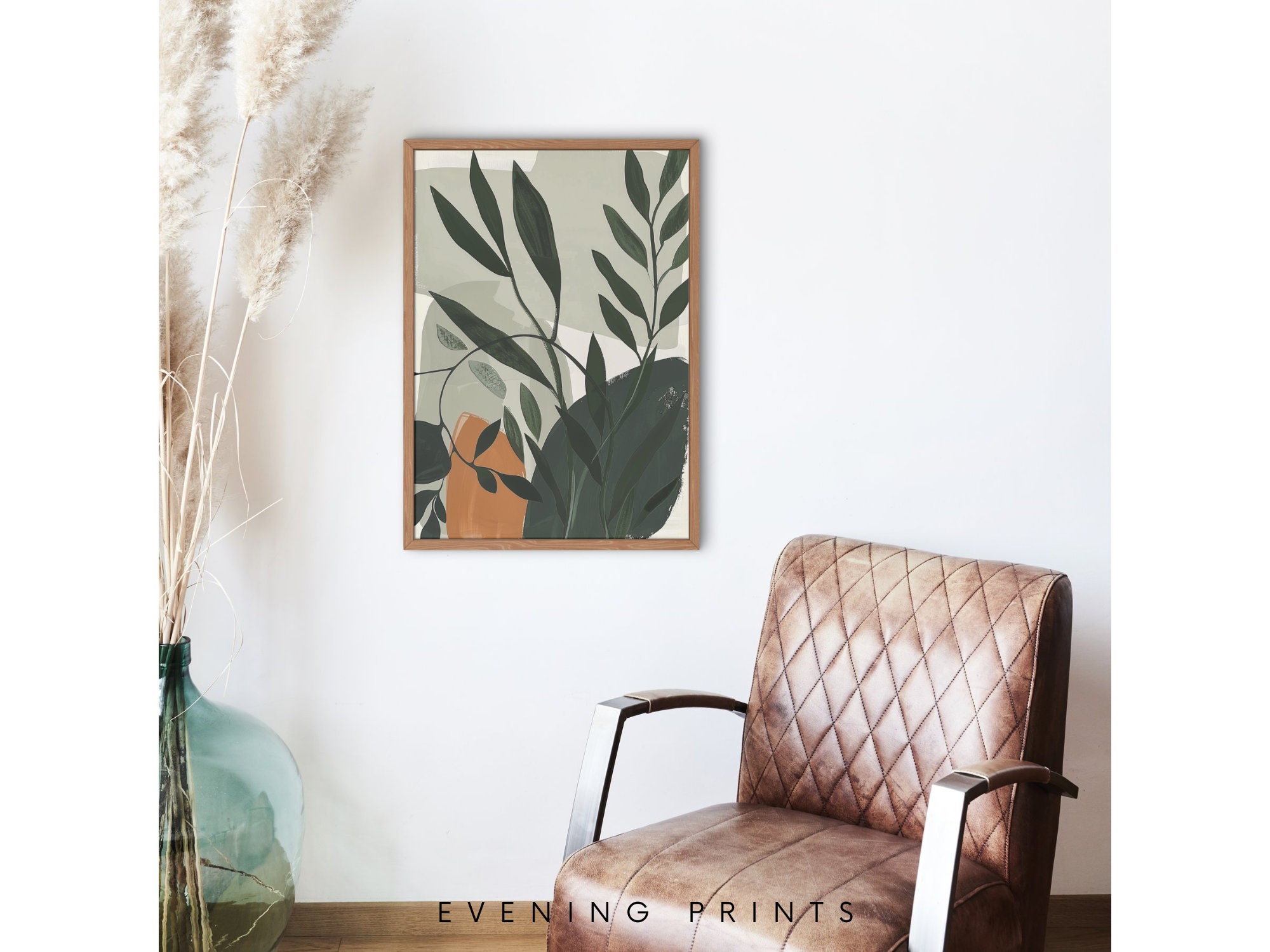 Abstract Plant Pot Wall Art | Modern Botanical Print | Leafy Plant ...