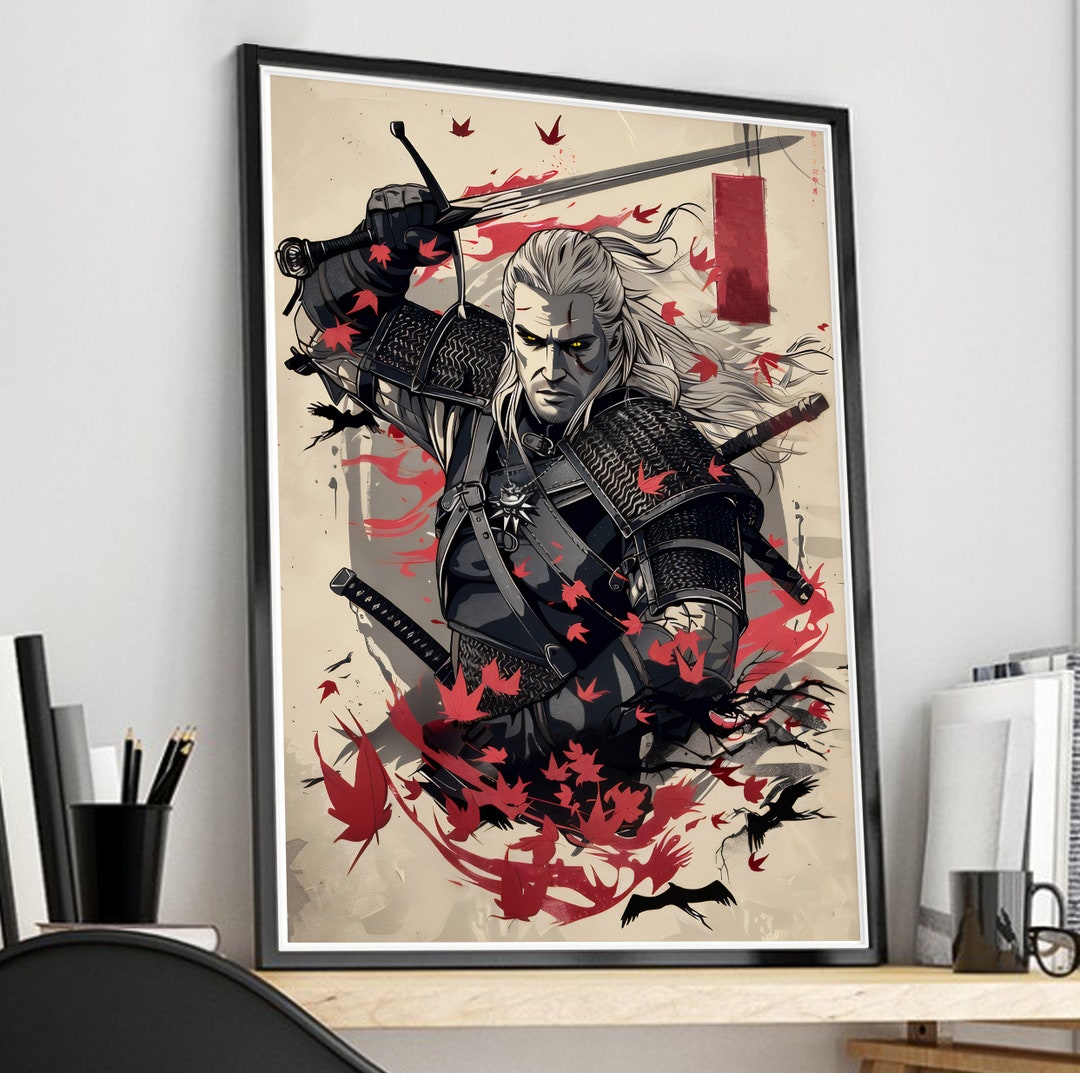 The Witcher 3 Wild Hunt Geralt of Rivia in Japanese Style Game Poster ...