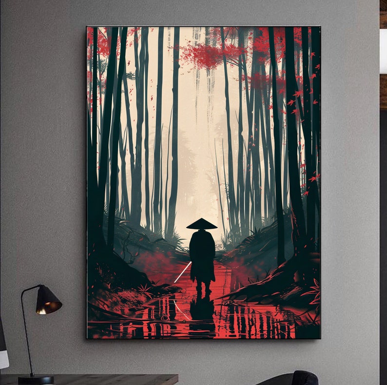 Abstract Image of a Samurai ,landscape of Bamboo Forest and Sunset ...