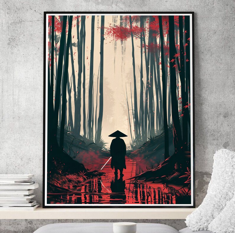 Abstract Image of a Samurai ,landscape of Bamboo Forest and Sunset ...