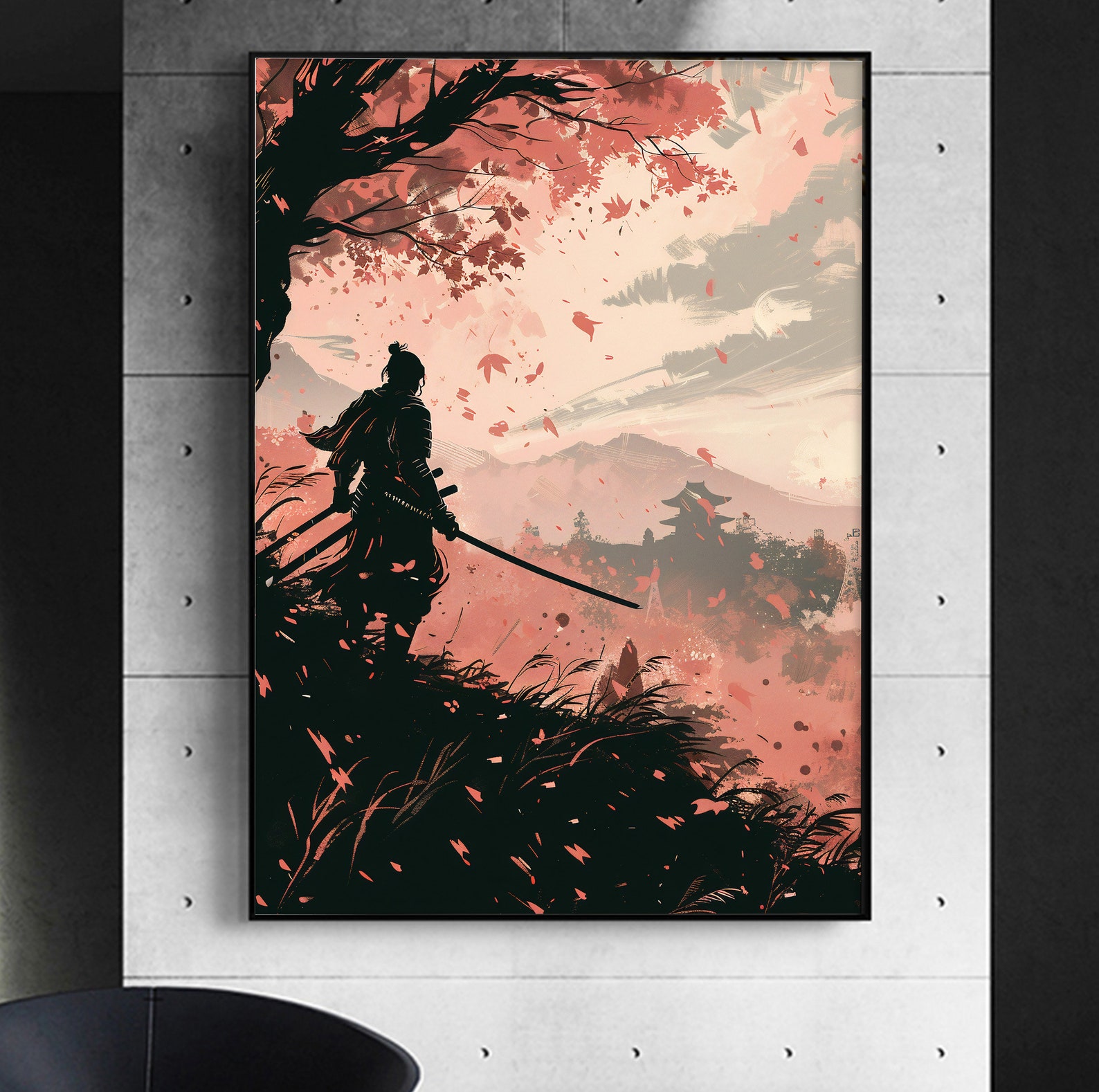 Abstract Depiction of a Samurai in a Japanese Landscape, Styled in Boho ...