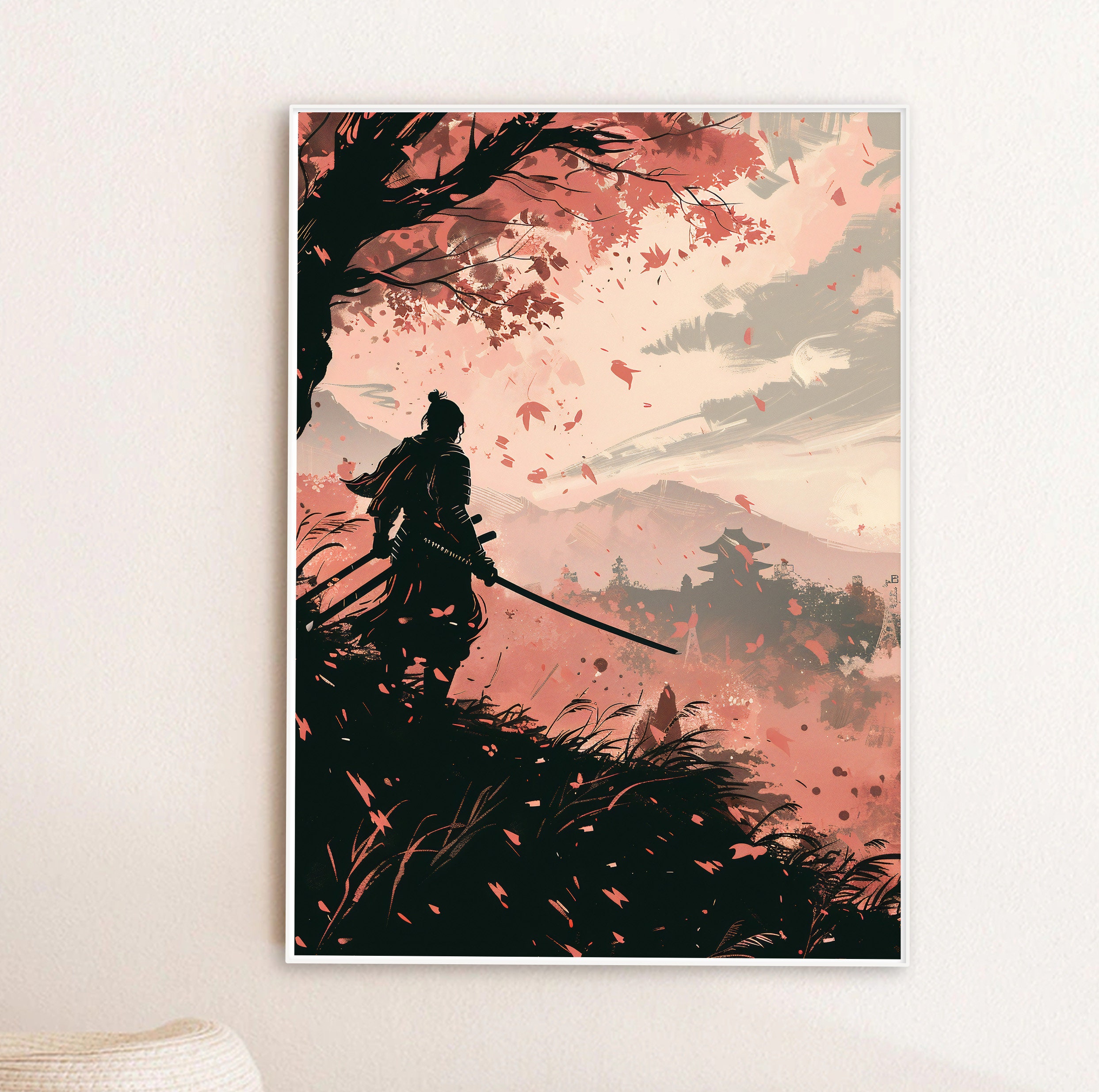 Abstract Depiction of a Samurai in a Japanese Landscape, Styled in Boho ...