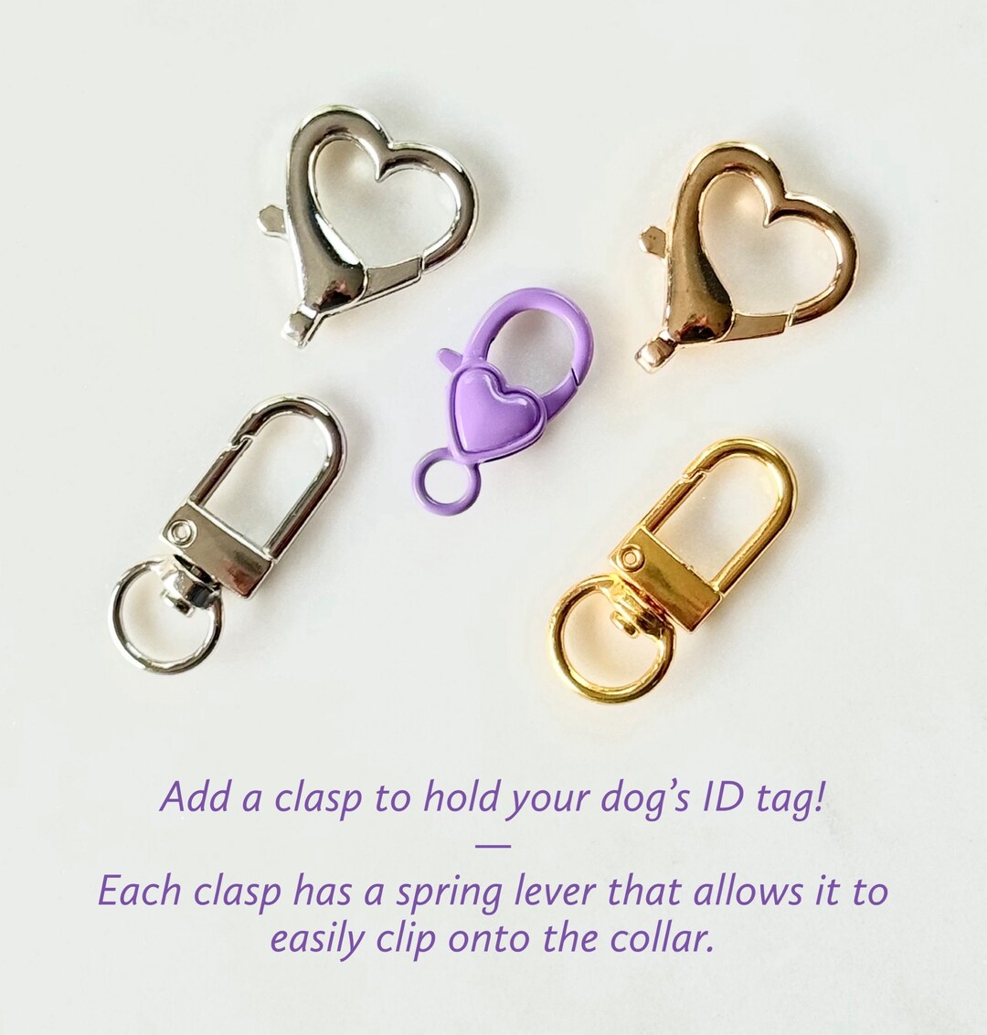 ID Tag Clasp, Dog ID Holder, Heart Clasp, Dog Collar Clasp - Etsy