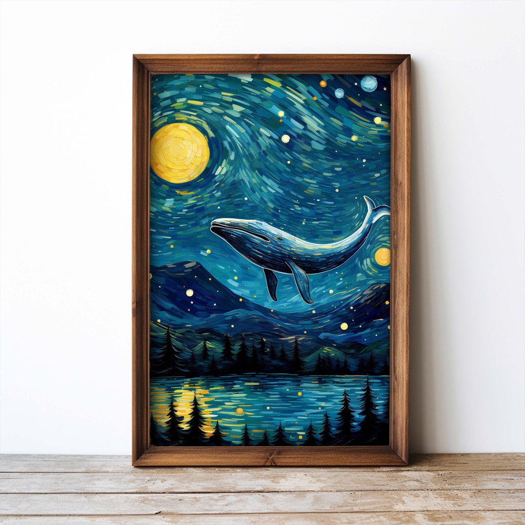 Floating Whale, Van Gogh Poster, Starry Night, Post Impressionsm ...