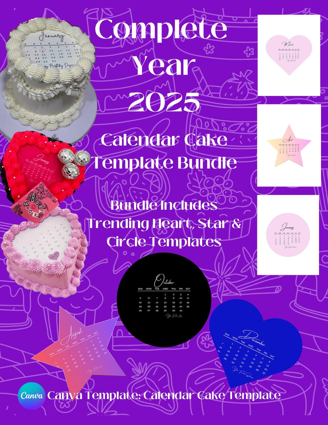 The Ultimate 2025 All-in-one Calendar Cake Template - Heart, Circle ...