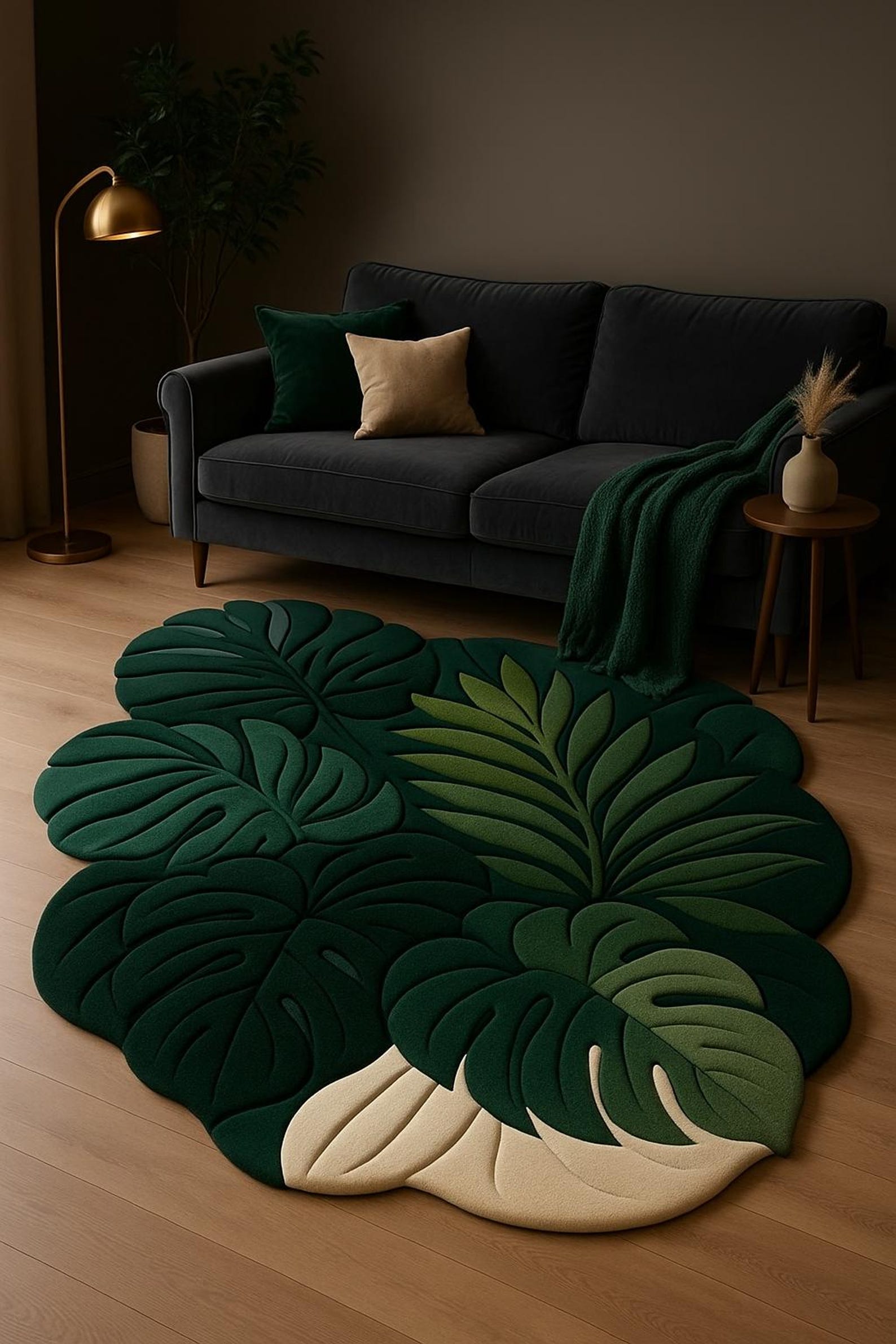 Emerald Leaf Wool Rug: Tropical Green Sculpted Rug - Etsy