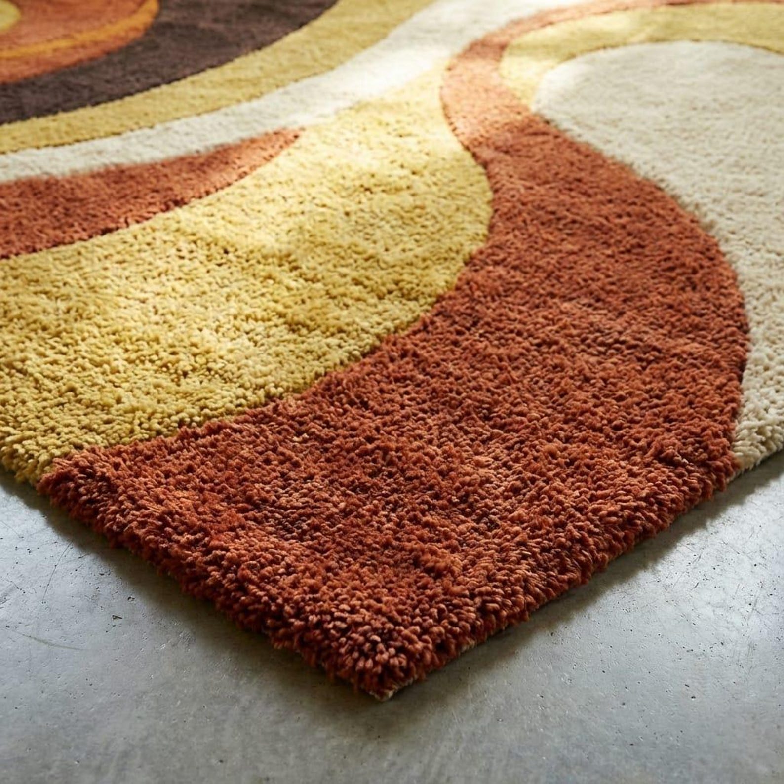 Retro Mid Century Modern Shag Rug, Abstract Wave Wool Area Rug, 70s ...