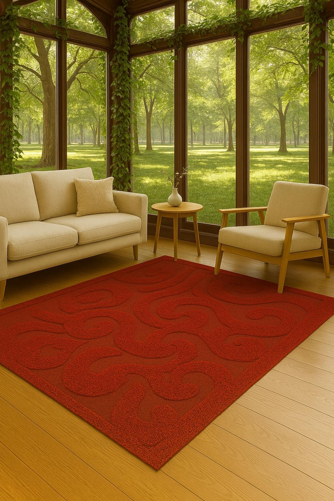 Hand-tufted Red Swirl Pattern Rug – Modern Textured Accent Carpet for ...
