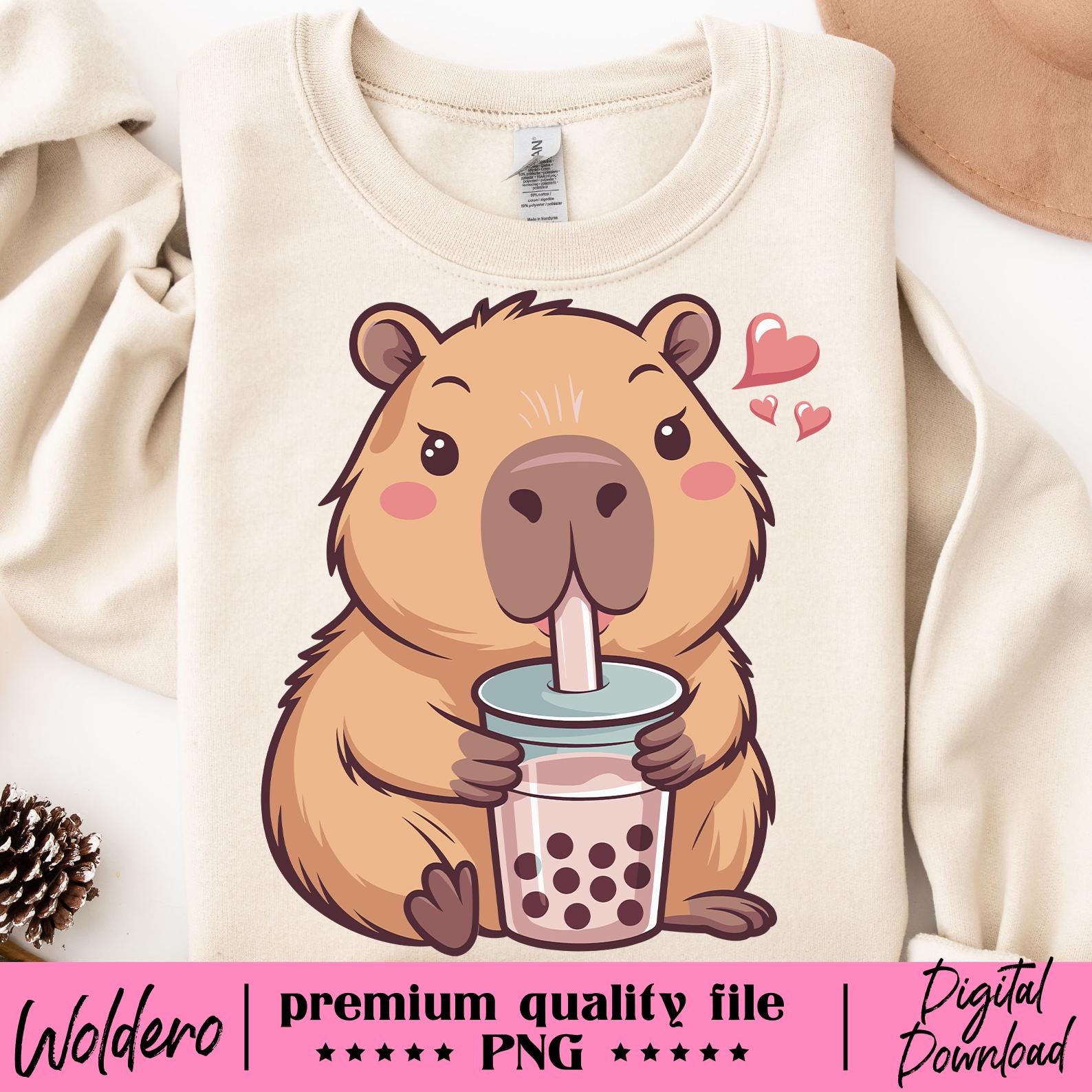 Cute Capybara Png, Capybara Bubble Tea PNG: Kawaii Anime T-shirt Design ...