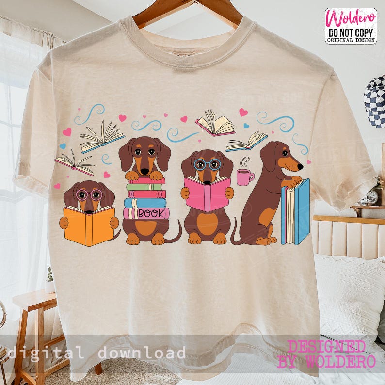 Dachshund Book Lover PNG, Reading Wiener Dog Art (digital Download) - Etsy