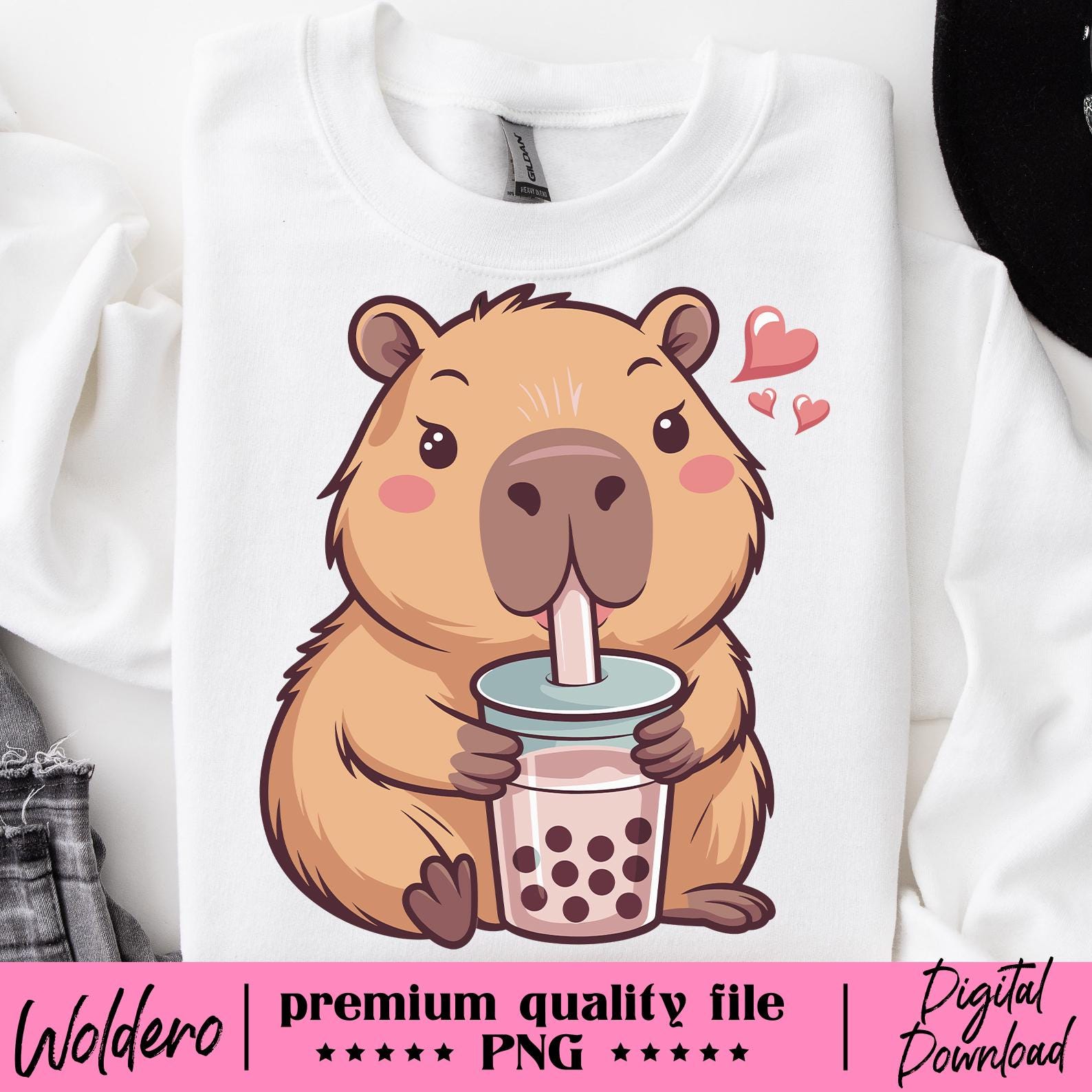 Cute Capybara Png, Capybara Bubble Tea PNG: Kawaii Anime T-shirt Design ...