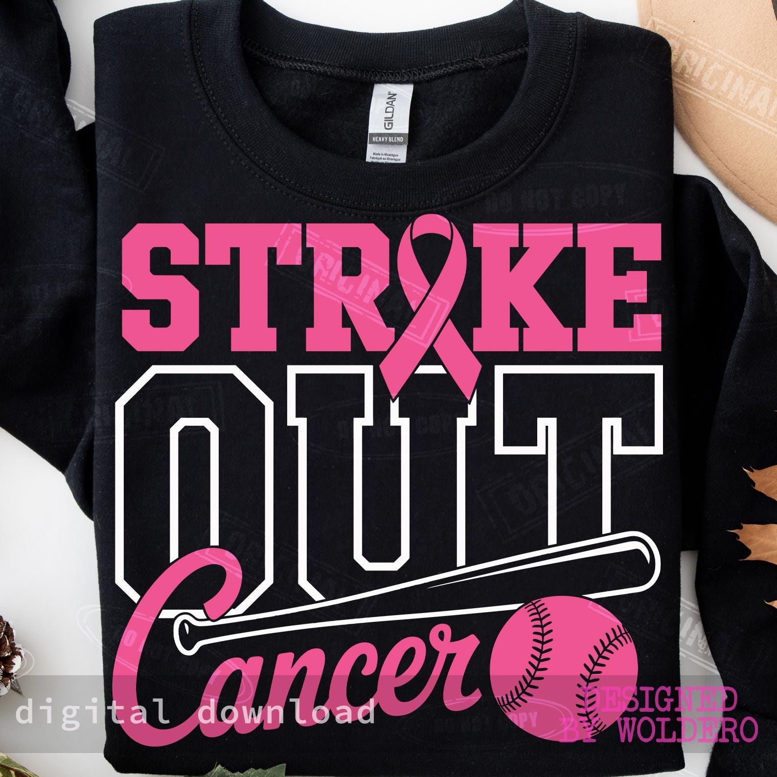Strike Out Cancer Baseball PNG: Pink Ribbon Design (digital Download ...