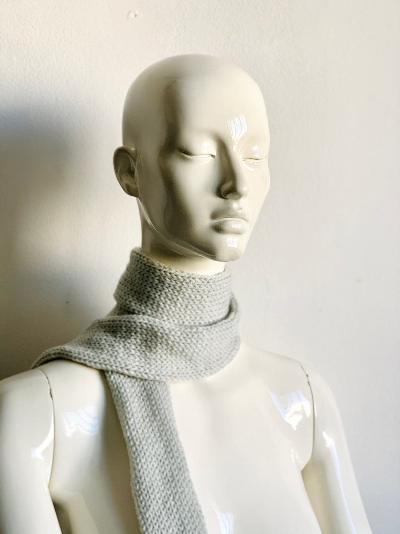 Skinny Scarf, off White Skinny Knit Scarf, Handmade Light Grey Long ...