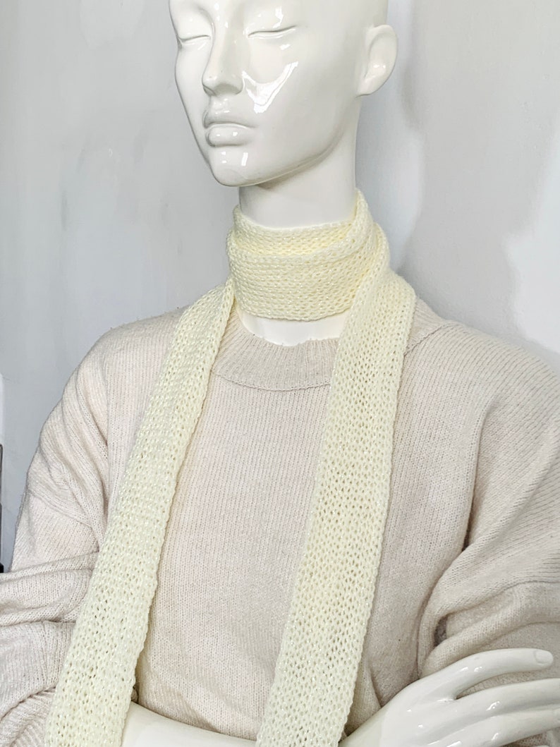 Handmade Metallic Knit Skinny Scarf: Iridescent Ivory Scarf Tie - Etsy