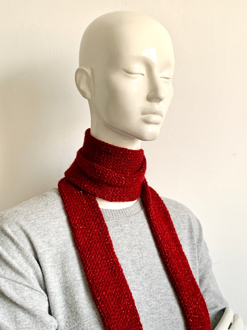 Handmade Sparkling Burgundy Skinny Scarf: Elegant Maroon Knit Tie - Etsy