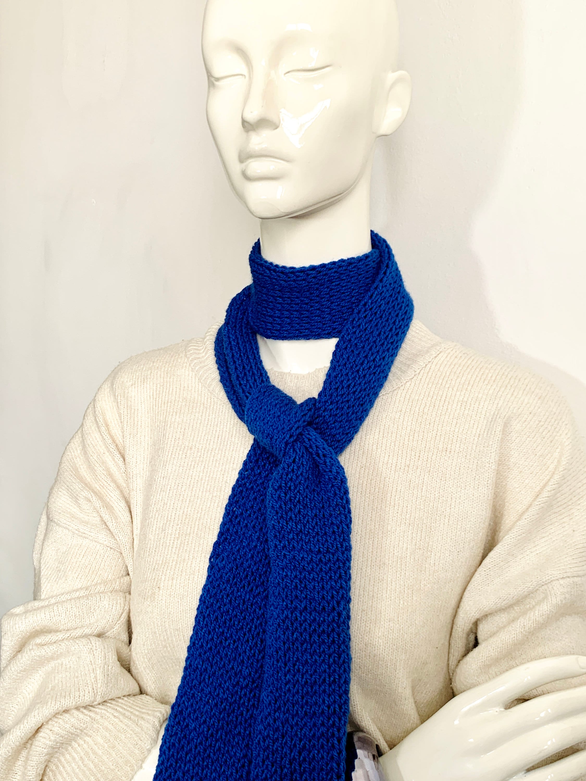 Skinny Scarf, Cobalt Blue Skinny Knit Scarf, Blue Rois Knitted Long ...
