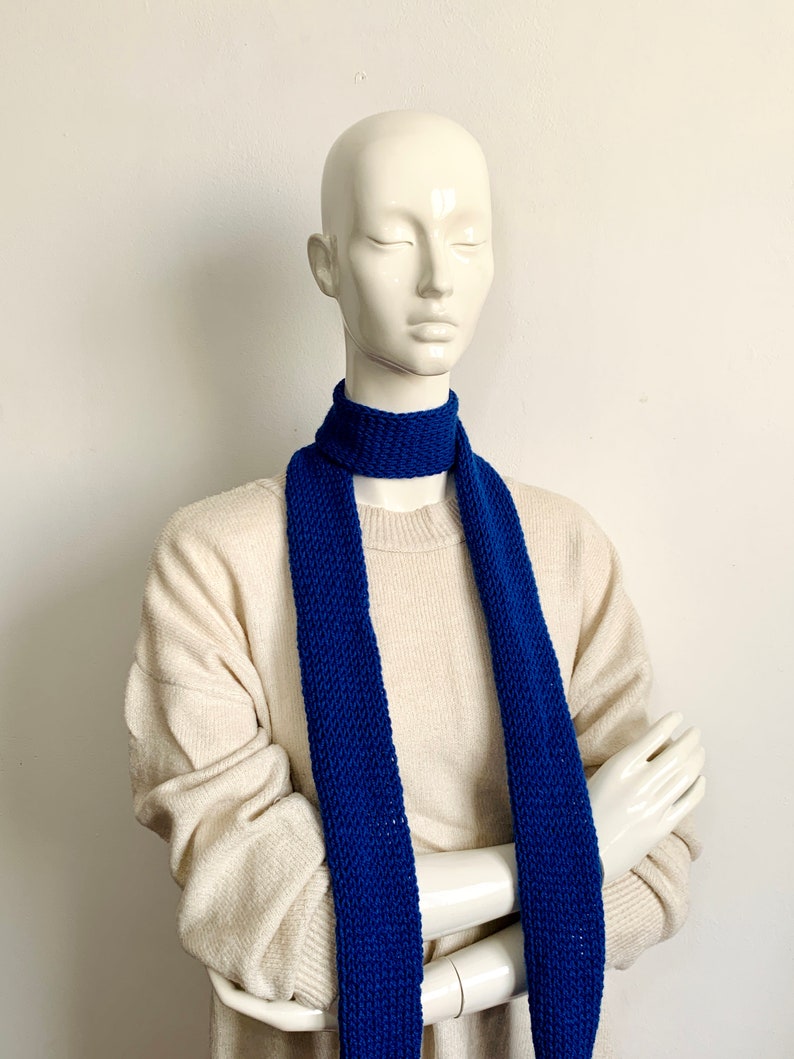 Skinny Scarf, Cobalt Blue Skinny Knit Scarf, Blue Rois Knitted Long ...