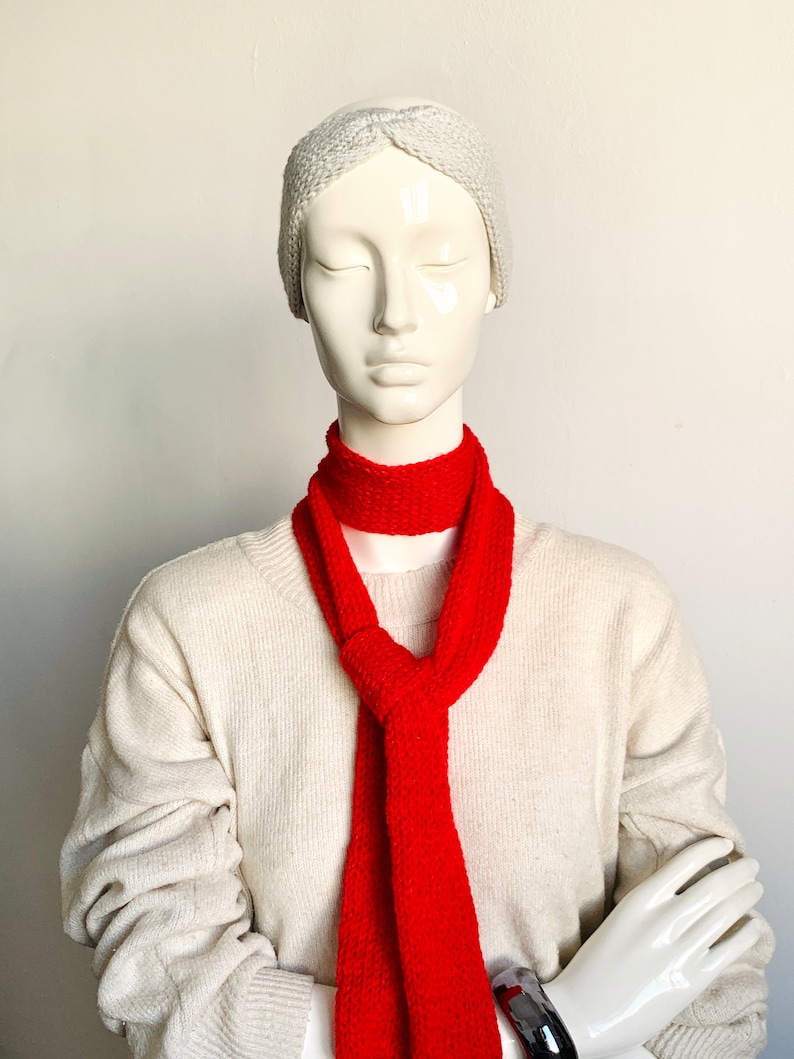 Handmade Red Knit Skinny Scarf: Women's Long Scarf Tie - Etsy