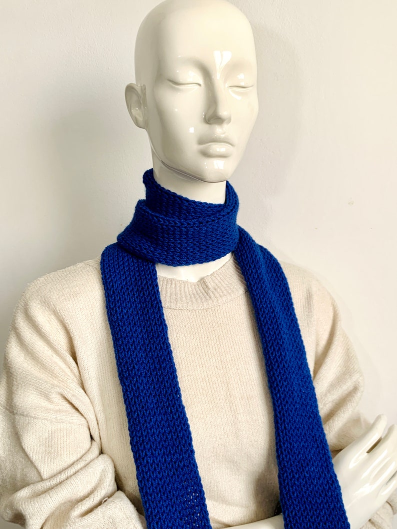 Skinny Scarf, Cobalt Blue Skinny Knit Scarf, Blue Rois Knitted Long ...