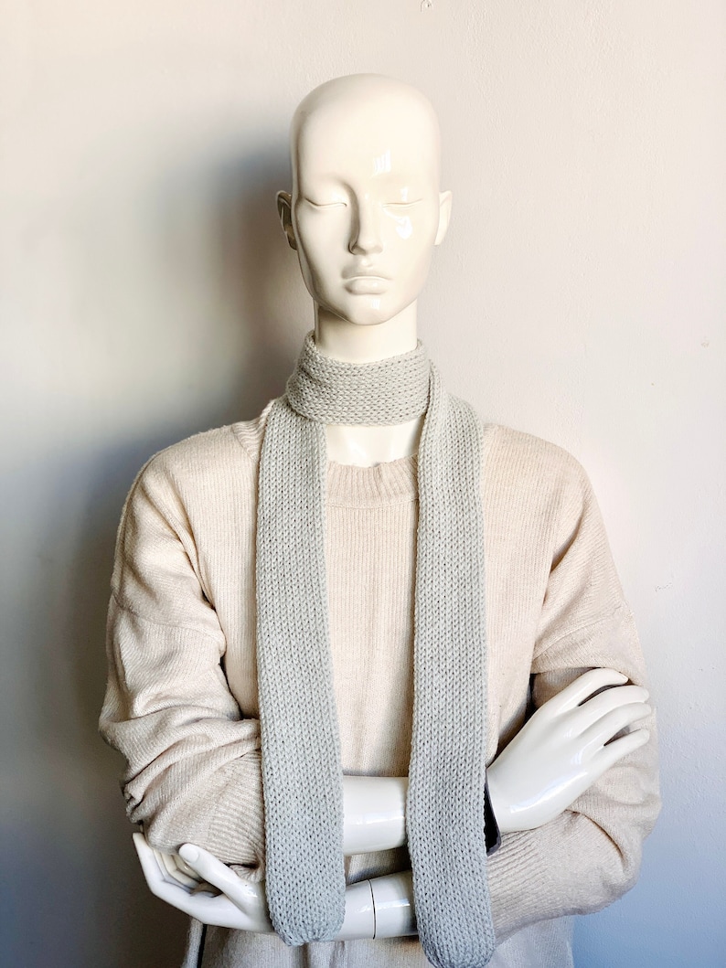 Skinny Scarf, off White Skinny Knit Scarf, Handmade Light Grey Long ...