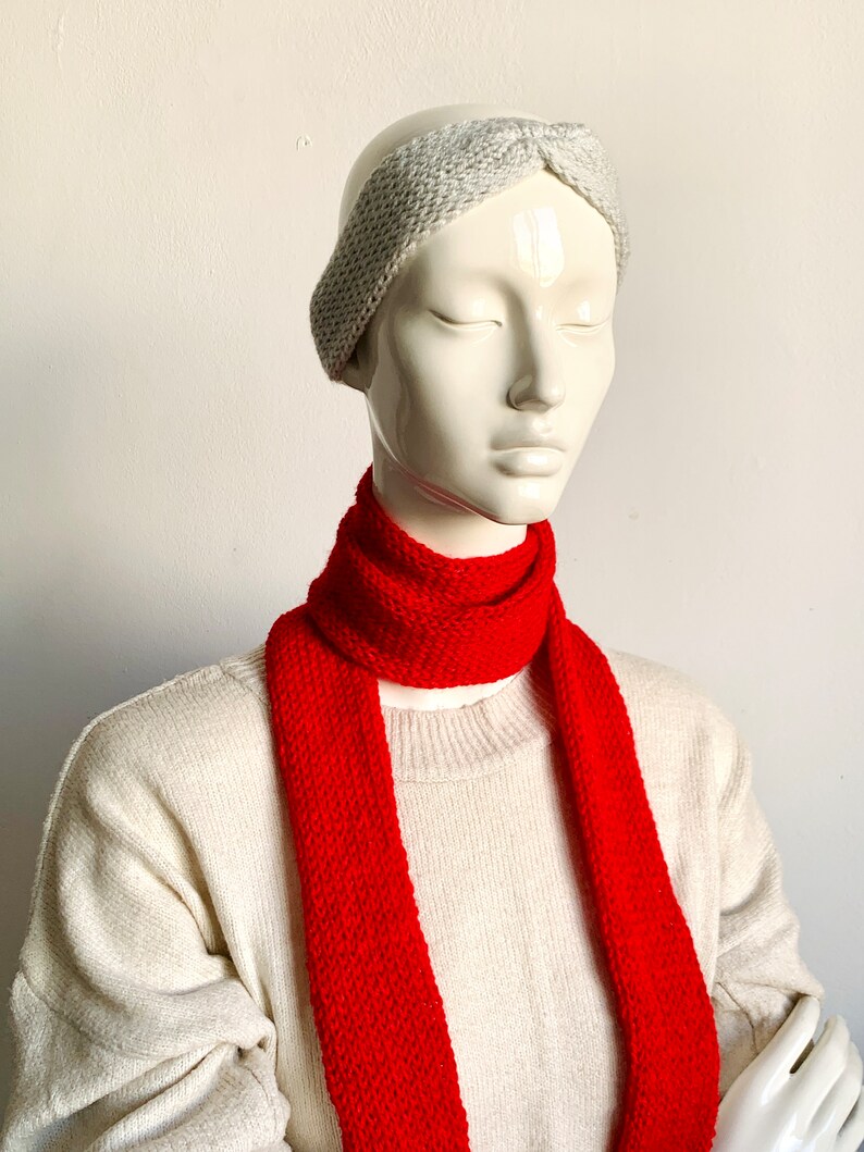 Handmade Red Knit Skinny Scarf: Women's Long Scarf Tie - Etsy