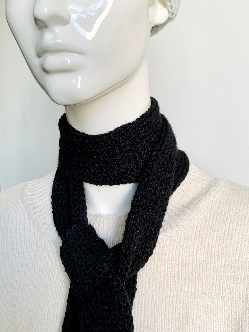 Skinny Scarf, Black Skinny Knit Scarf, Handmade Black Long Scarf Tie ...