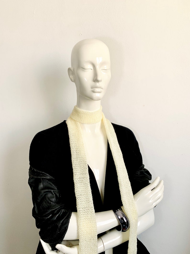 Handmade Metallic Knit Skinny Scarf: Iridescent Ivory Scarf Tie - Etsy