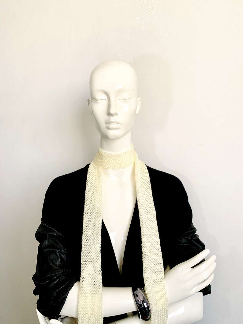Handmade Metallic Knit Skinny Scarf: Iridescent Ivory Scarf Tie - Etsy